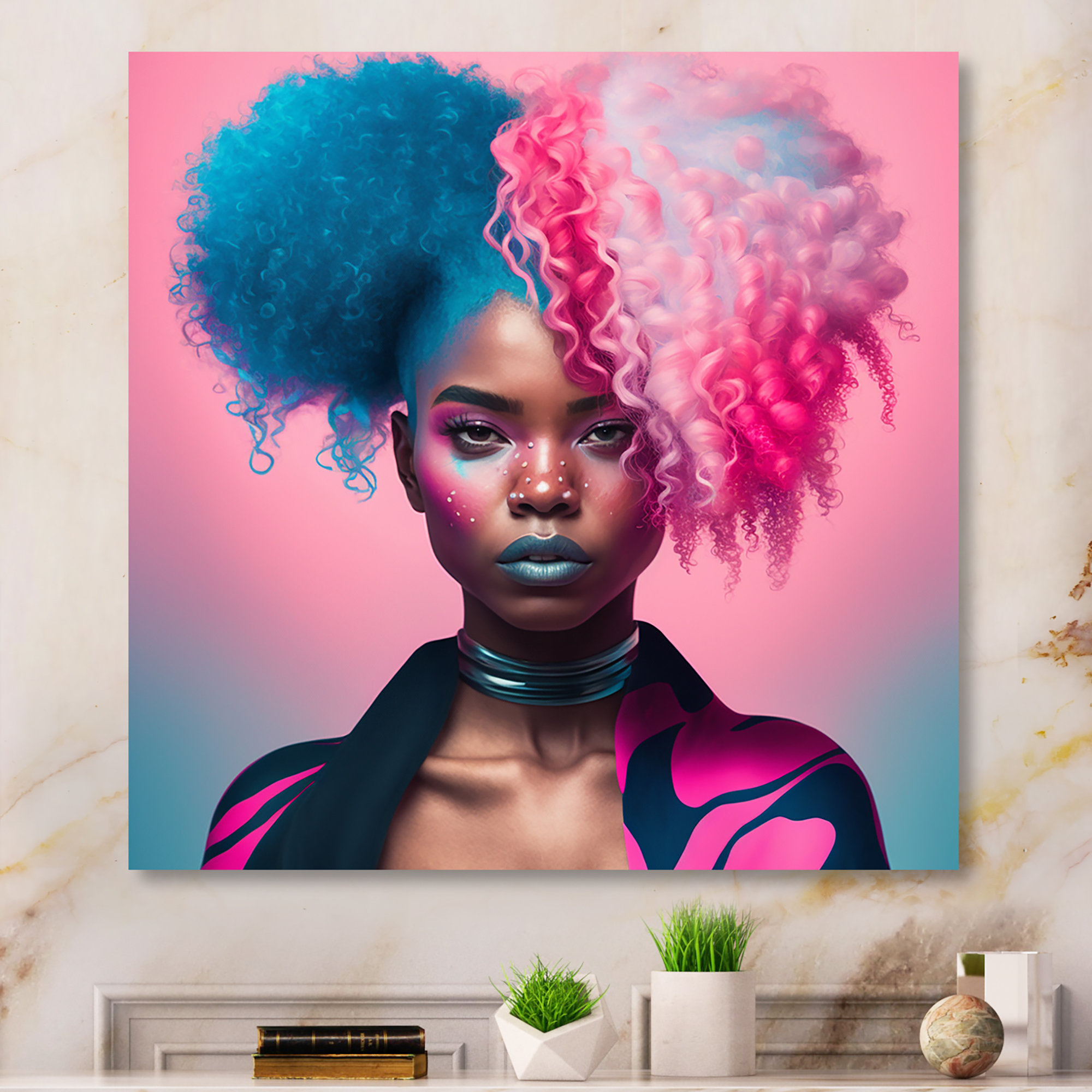 Design Art Pink And Blue African American Woman VII - Contemporary Glam ...