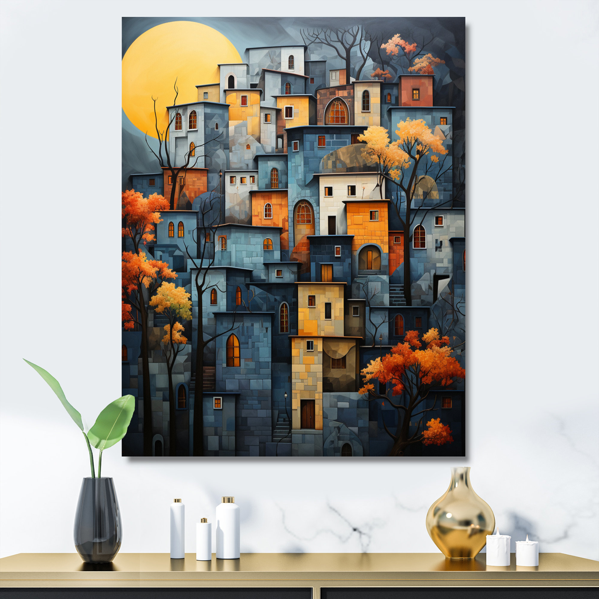 Red Barrel Studio® Lodean Cityscape Exquisite Blue II Framed On Canvas ...