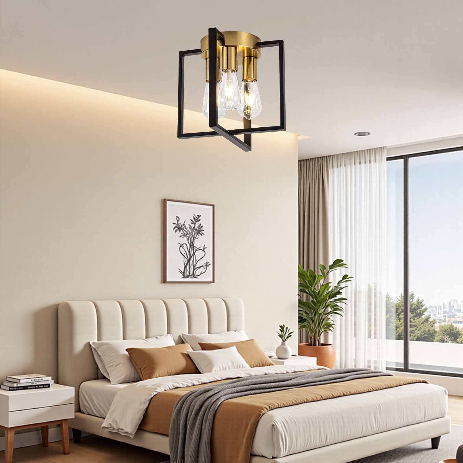 17 Stories Semi-Recessed Chandelier Light Fixture, Modern Cube Frame ...