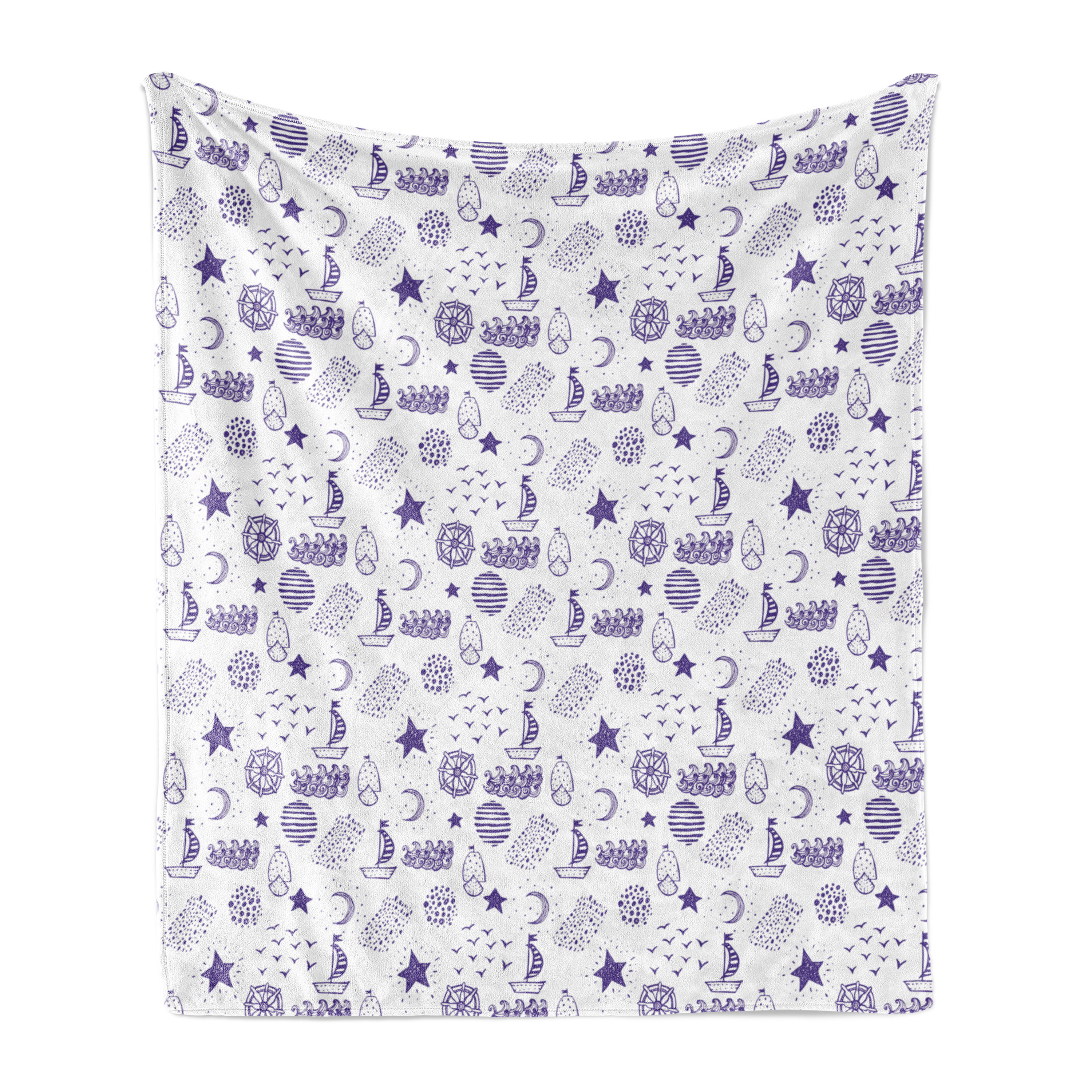 Ambesonne Cartoon Fleece Throw Blanket Boat Star Gulls Moon Shell ...