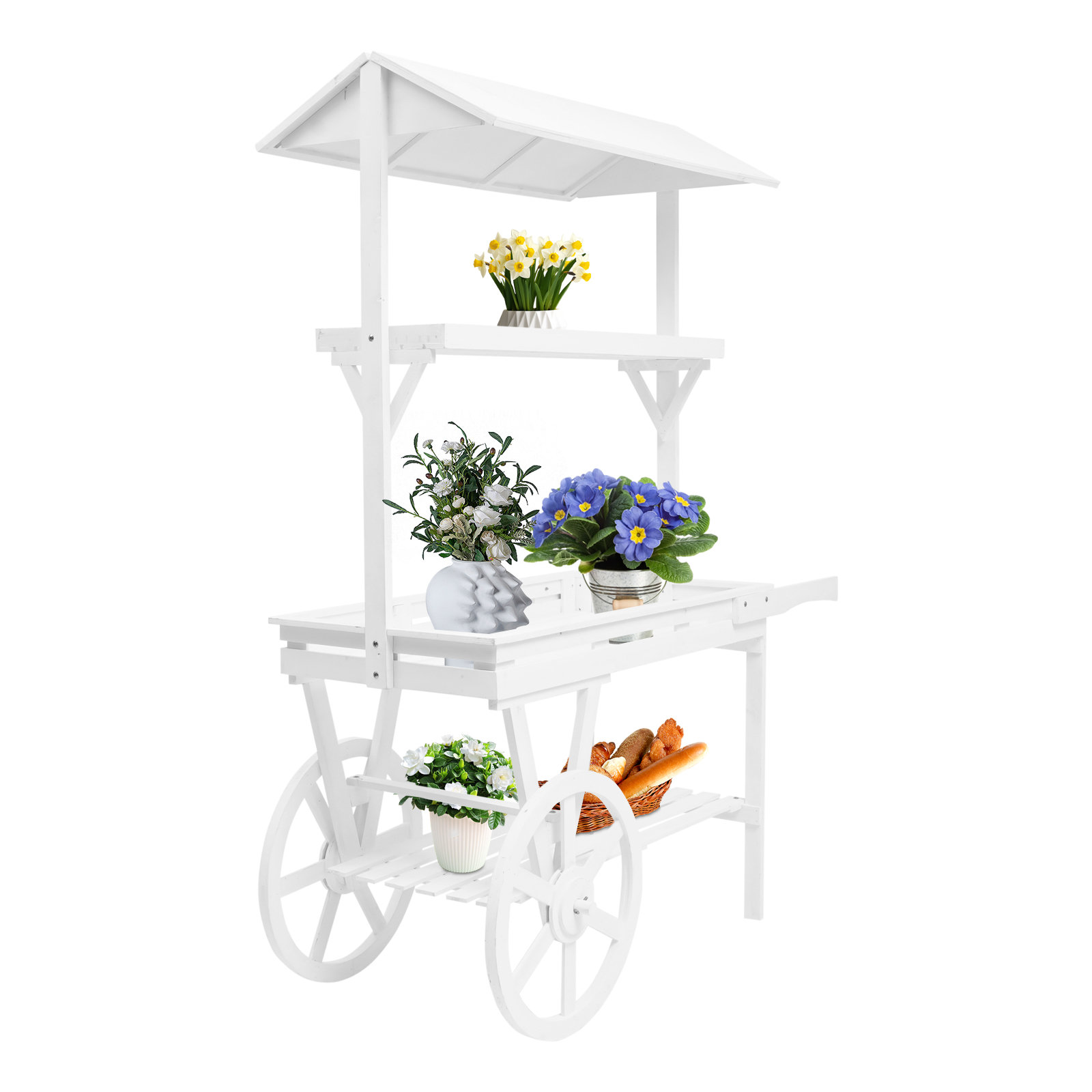 JOYDING Wood Rolling Cart Retro Indoor Display Rack With Wheels For ...