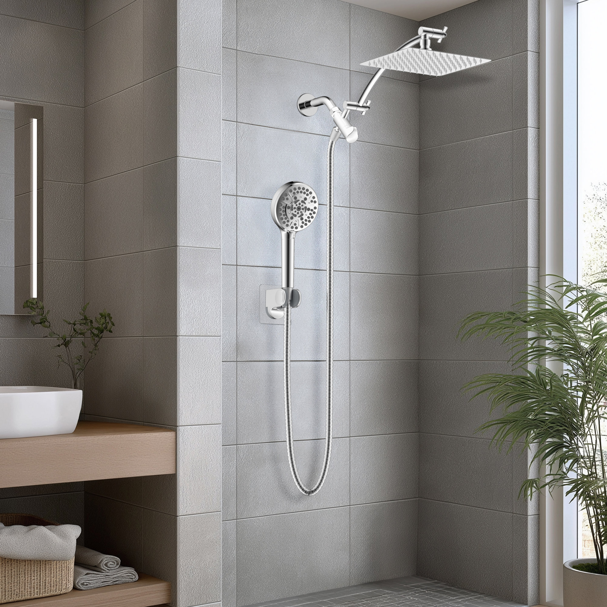 Hibbent High Pressure 10-inch Rainfall Shower Head/ Handheld Shower ...