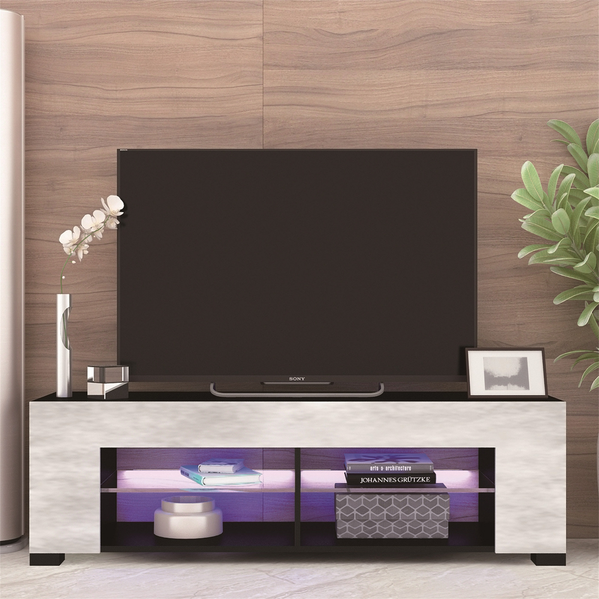 Ivy Bronx TV Stand For 32-60 Inch Tvs Modern Low Profile +Entertainment Center With LED Lights ...