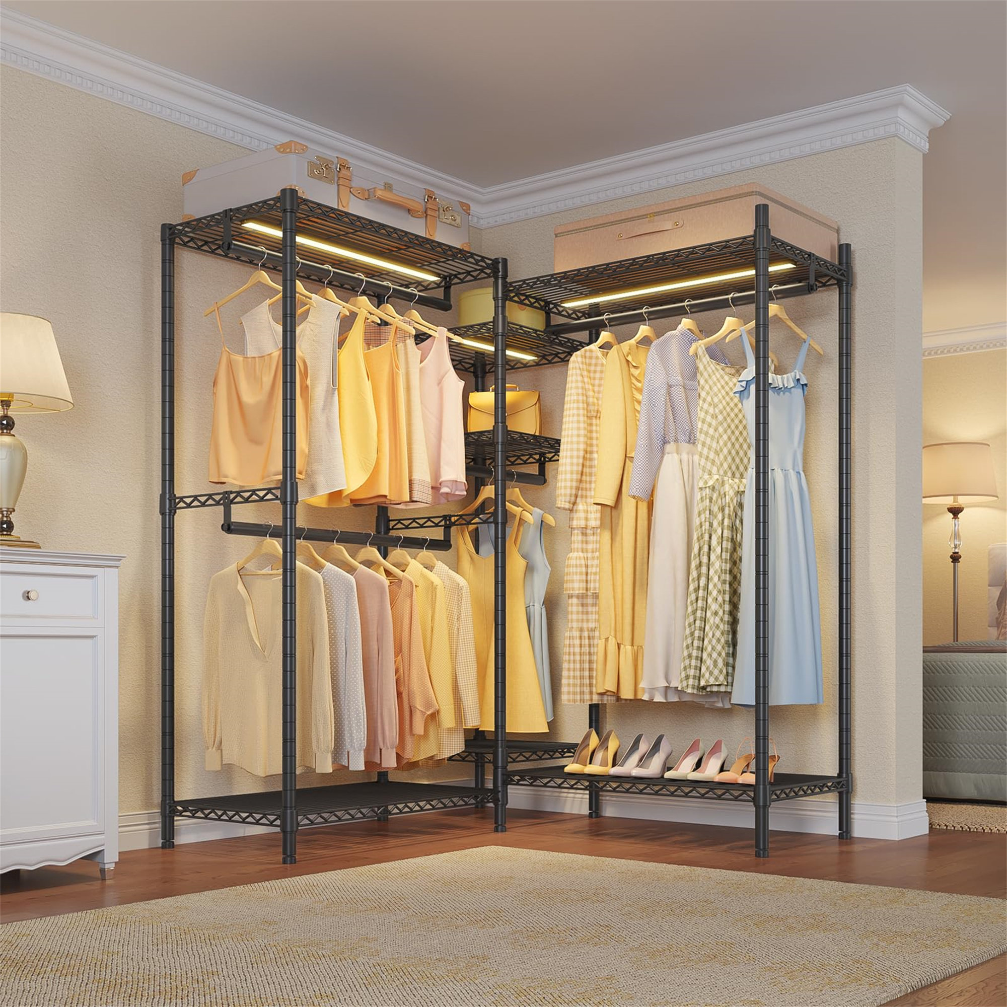 Gardenix Decor L-Shaped Clothes Hanger With Dimmable LED Light ...