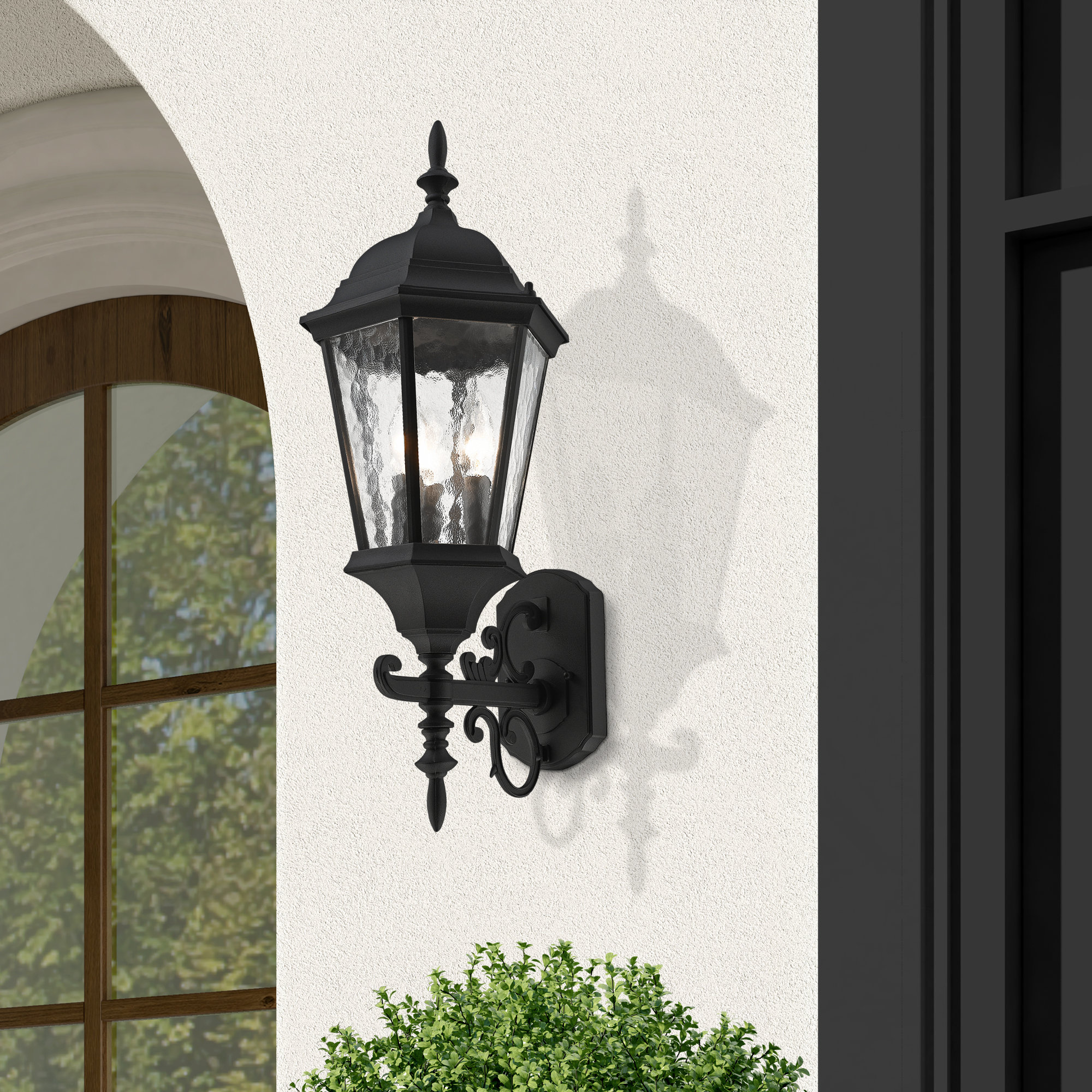 Lark Manor™ Heaney Textured Black 3 - Bulb 24.5" H Water Glass Outdoor Wall Lantern | Wayfair