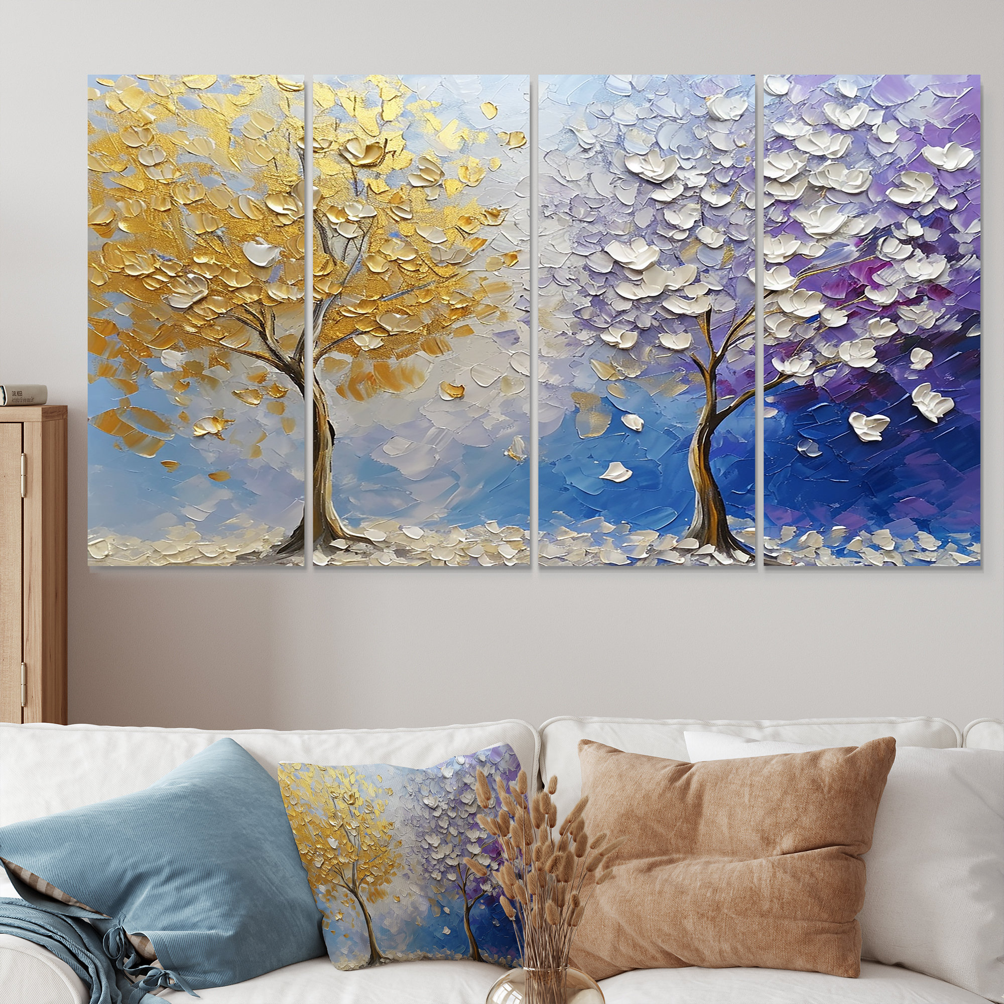 Millwood Pines Yellow And Purple Autumn Tree - Tree Wall Art Canvas 4 ...