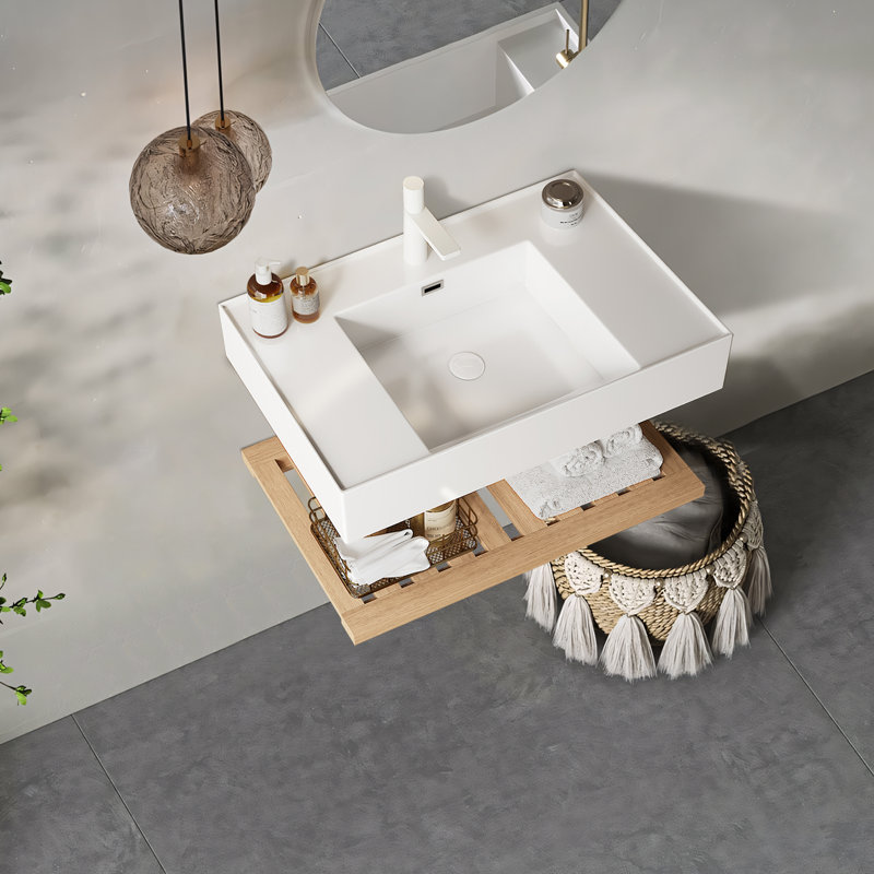 Ebern Designs Floating Single Bathroom Vanity With Acrylic Top And ...