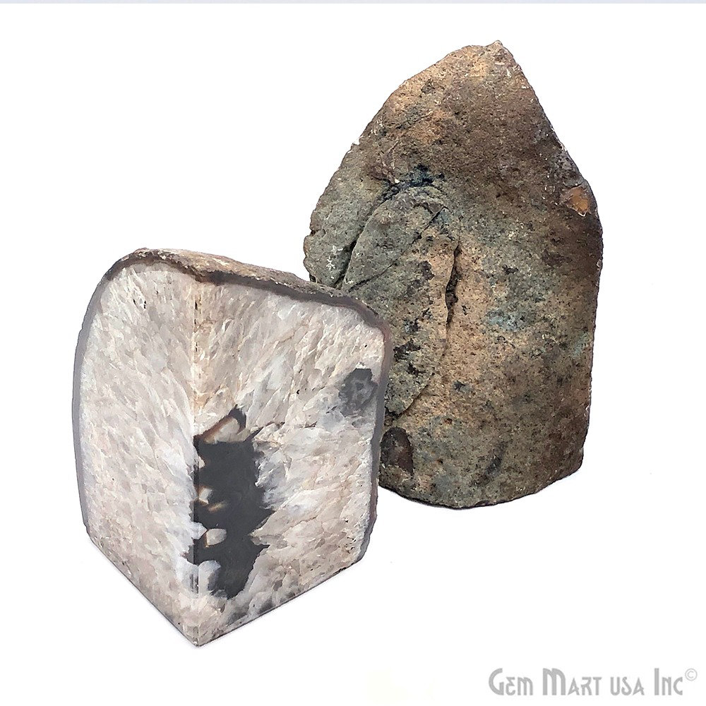 GemMartUSA Black Geode Bookend, Unique Agate Bookend Pair, Mineral Rock ...