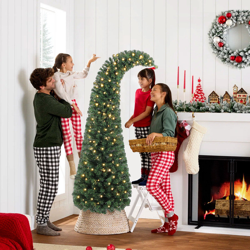 Winston Porter Slim Prelit Artificial Christmas Tree with Bent Top and ...