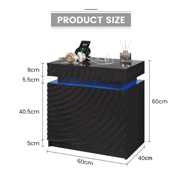 Metro Lane 2 Drawer Bedside Table With Hidden Storage And Human Sensor ...