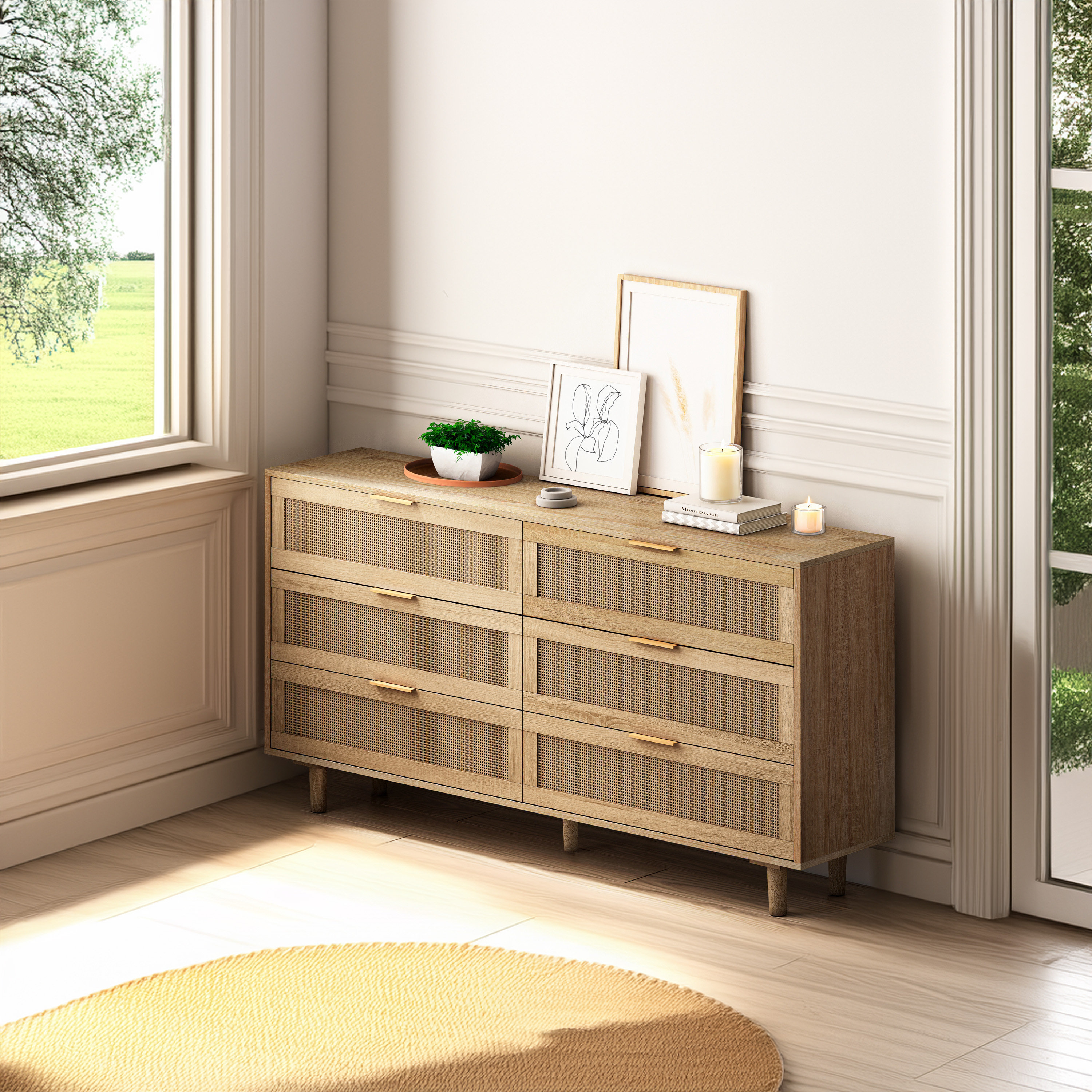 Bay Isle Home™ 6 - Drawer Dresser,Double Dresser,Storage Cabinet With 6 ...