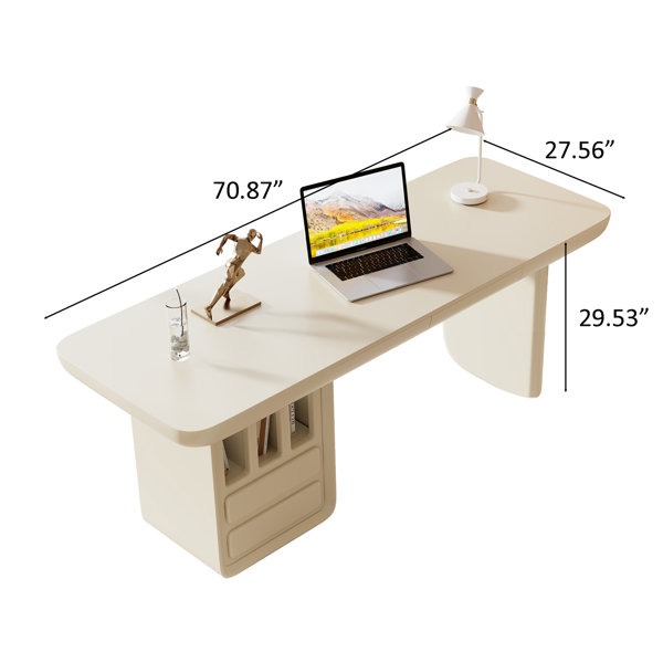 Latitude Run® 70.87" Beige Writing Desk, with 4 Drawers, Retangular ...