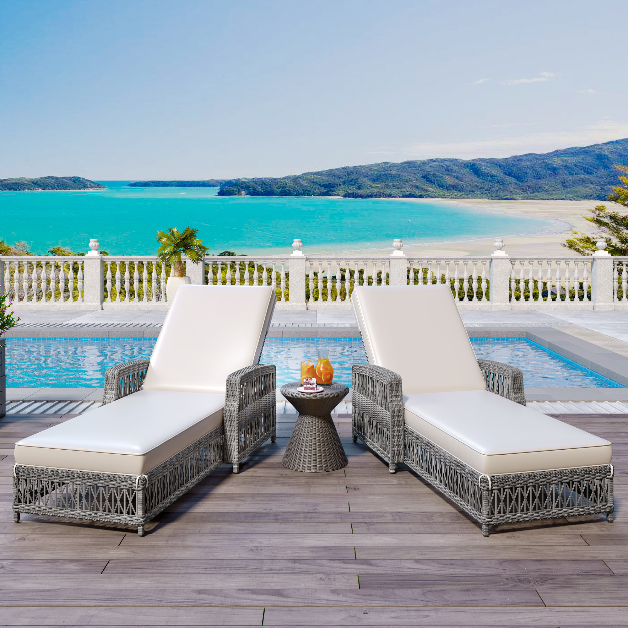 Bay Isle Home™ Long Reclining Chaise, Outdoor Wicker Lounge With ...