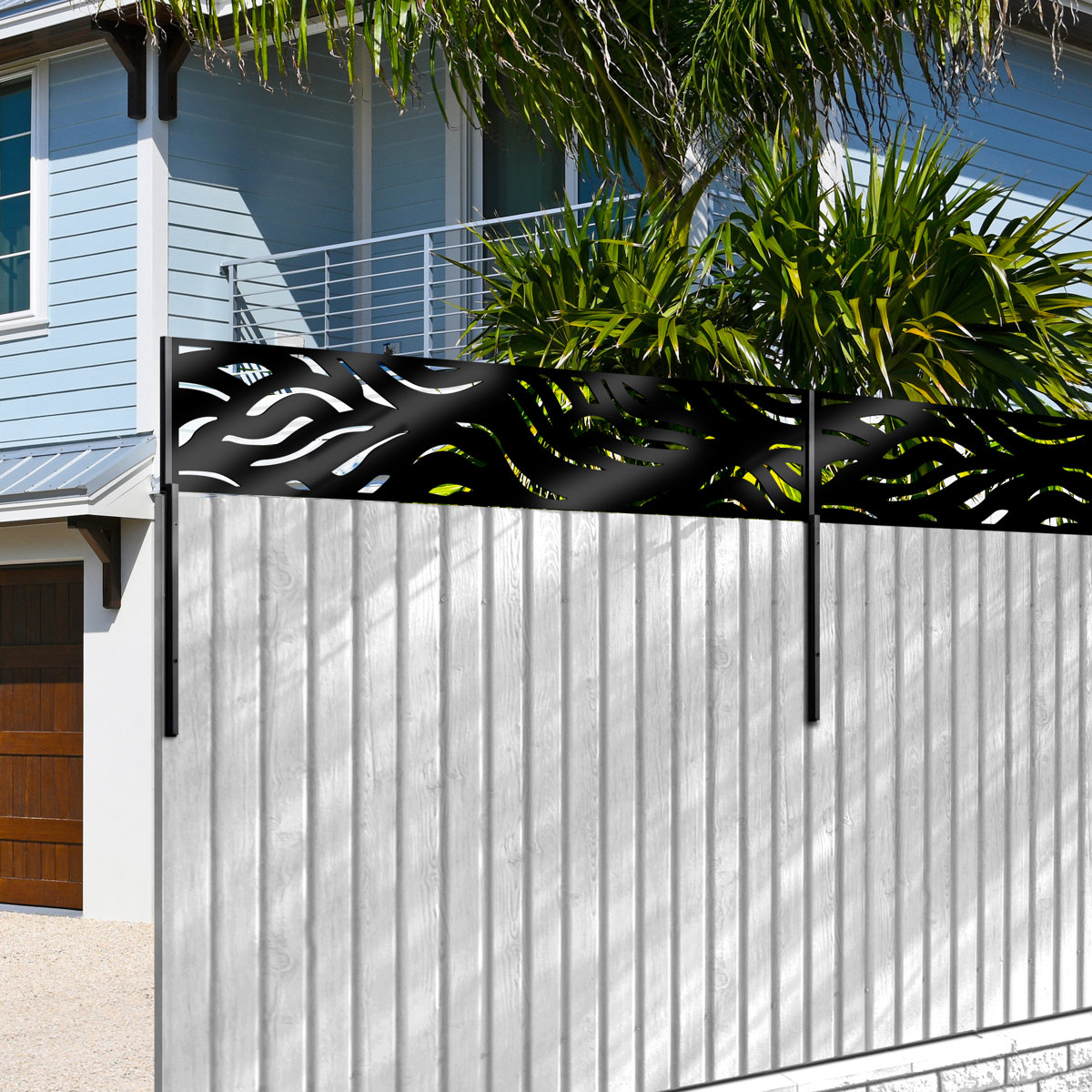 OUTDECO 16"x72" Waves Galvanized Steel Wall and Fence Extension Privacy ...