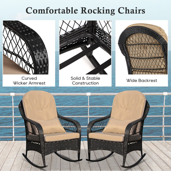 Winston Porter Outdoor Wicker Rocking Chair, Patio Rattan Rocker W ...