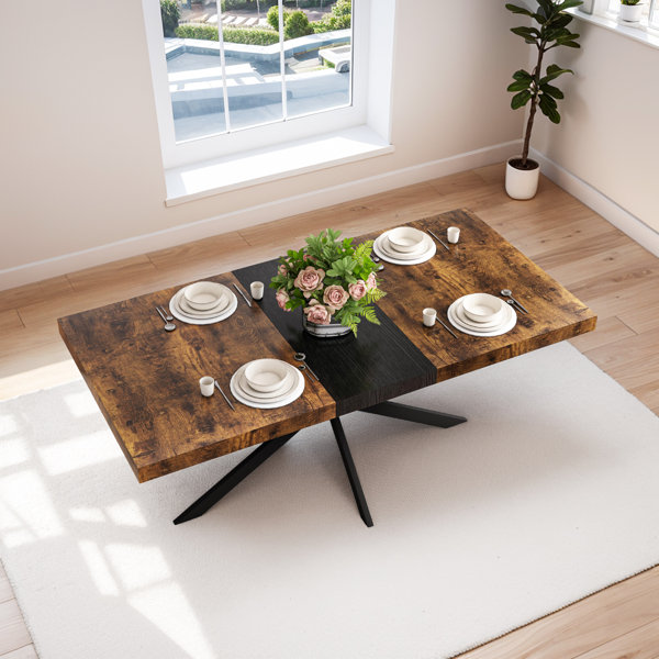17 Stories Retro Rectangular Stretch Dining Table With Black Fine Sand ...