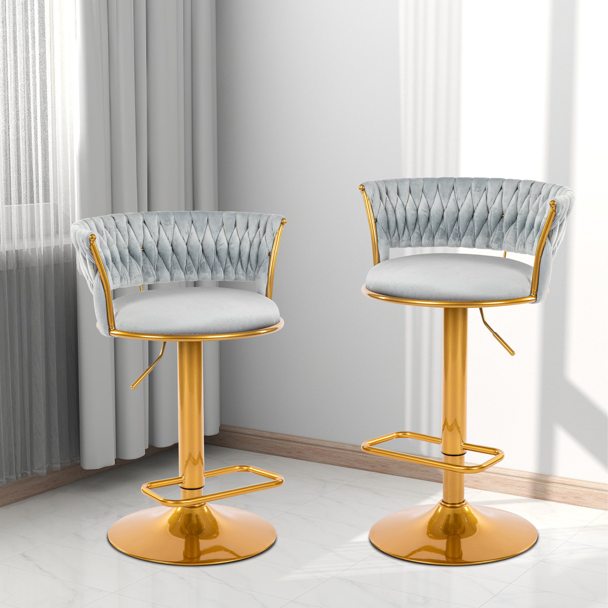 Mercer41 Aryauna Swivel Upholstered Adjustable Height Counter Stool ...