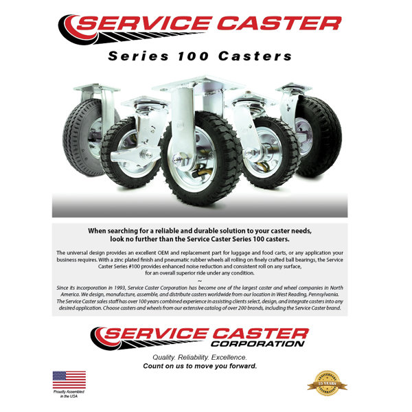 Service Caster Pneumatic Wheel Swivels with Brake and Bolt Swivel Lock ...