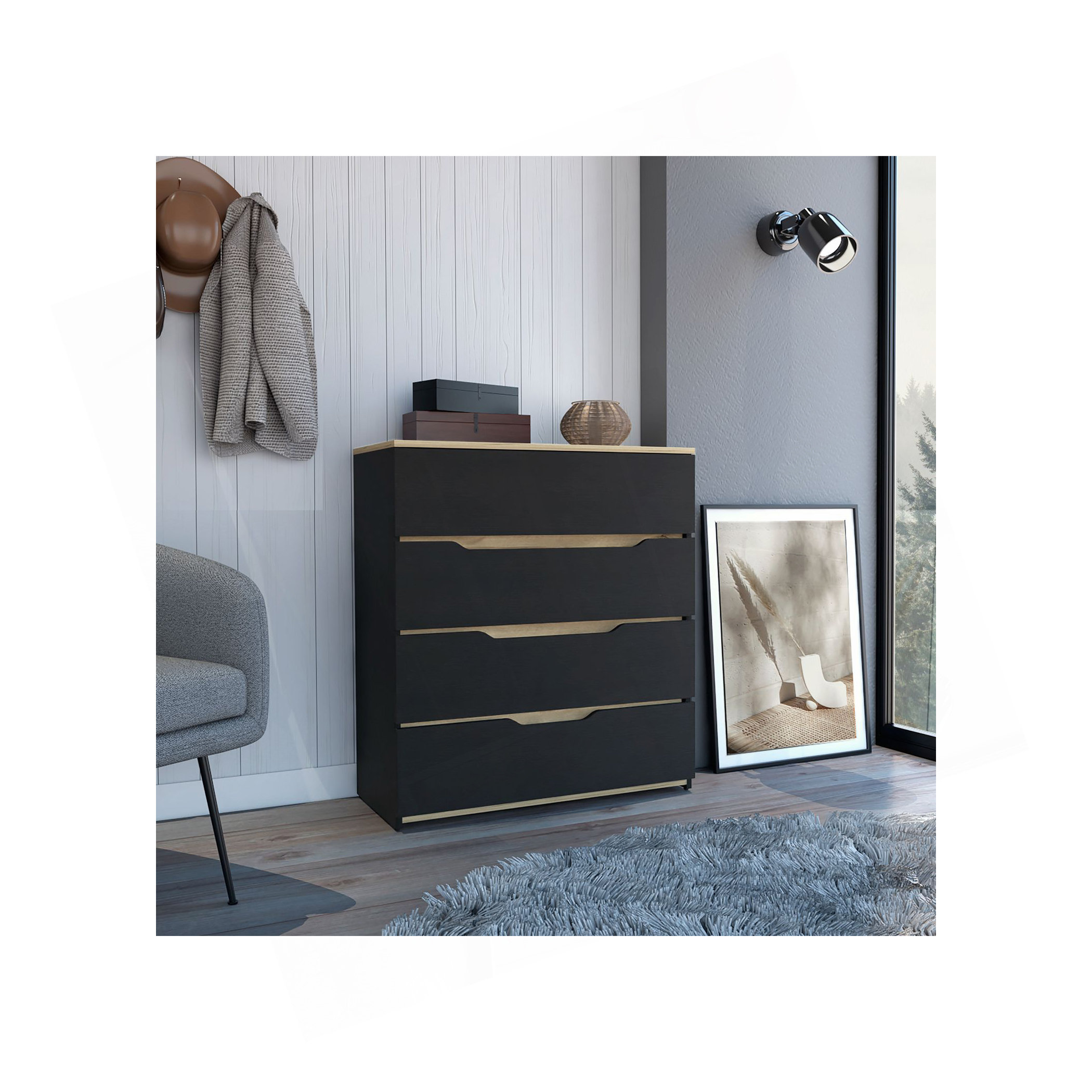 Latitude Run® Drawer Dresser 35"H, Four Drawers, Superior Top, Light ...