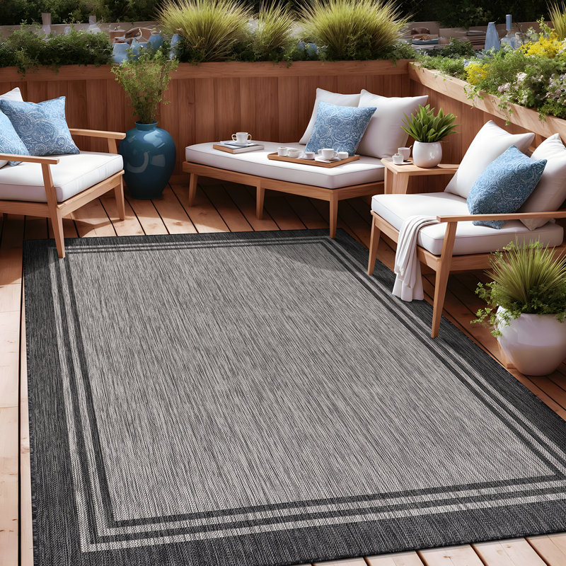 Wade Logan® Waikiki Gray/Dark Gray Indoor/Outdoor Rug & Reviews | Wayfair