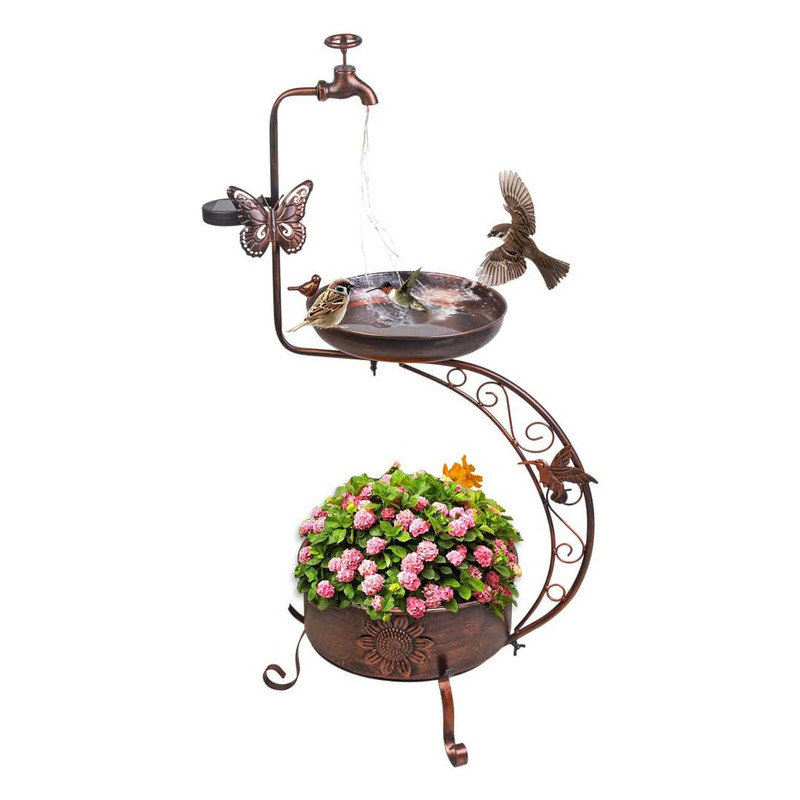 Rosalind Wheeler Solar Bird Baths with Flower Planter Pedestal, Antique ...