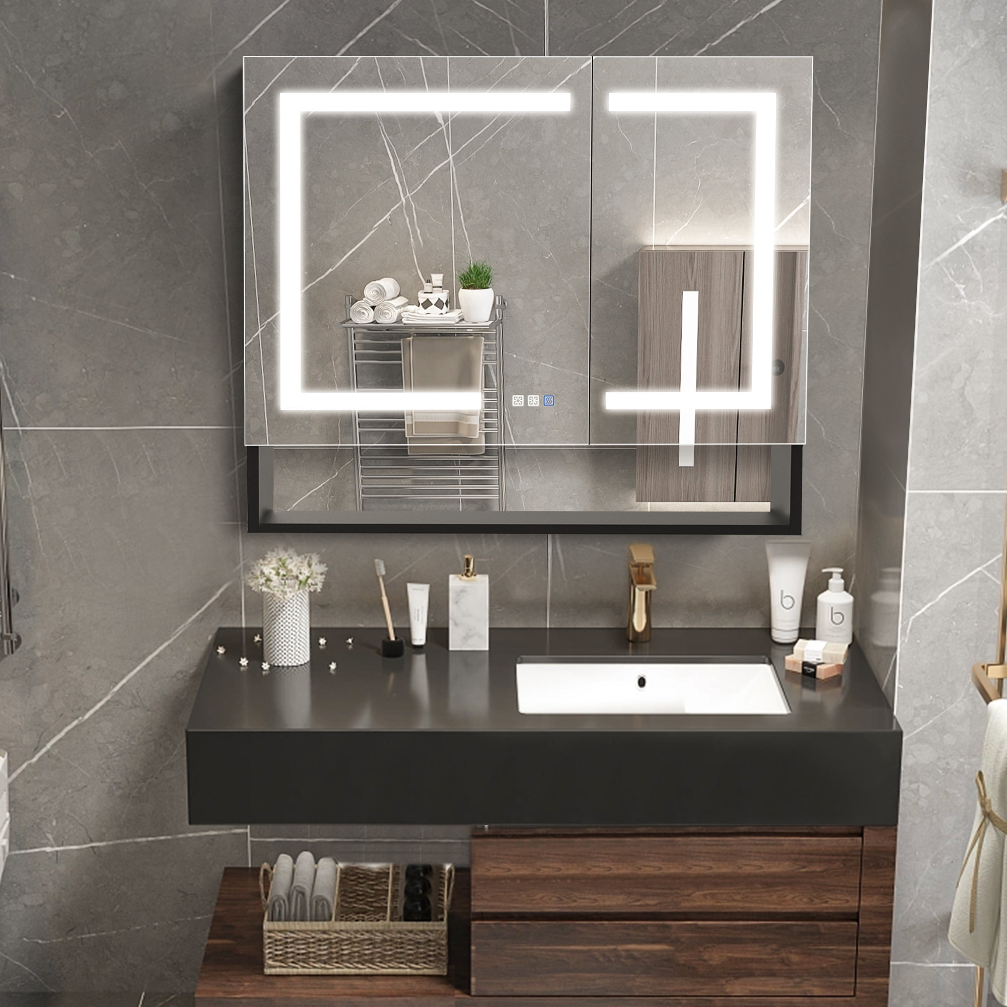 Brayden Studio Recessed Or Surface Mount Frameless Medicine Cabinet With 3 Adjustable Shelves ...