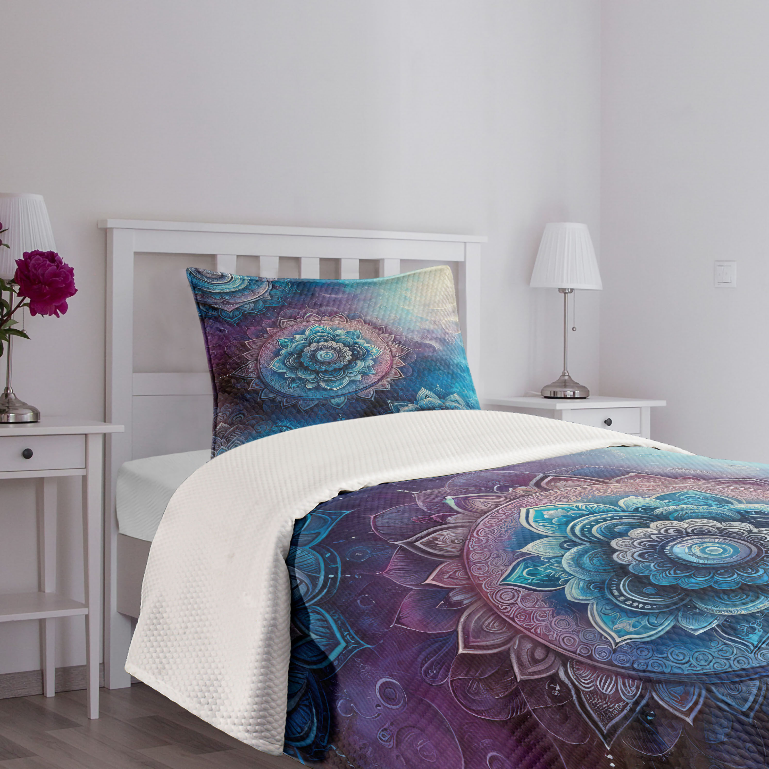 Ambesonne Purple Bedspread Set 3 Pcs Mystic Watercolor Mandala King ...