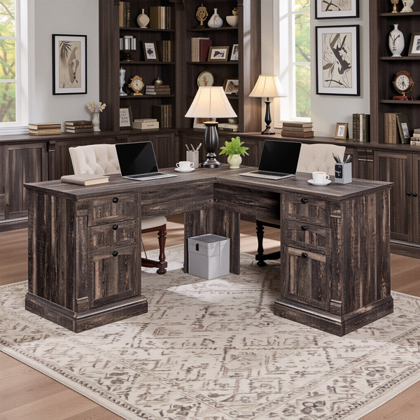 August Grove® 60" L Shaped Executive Desk with Drawers & Charging ...
