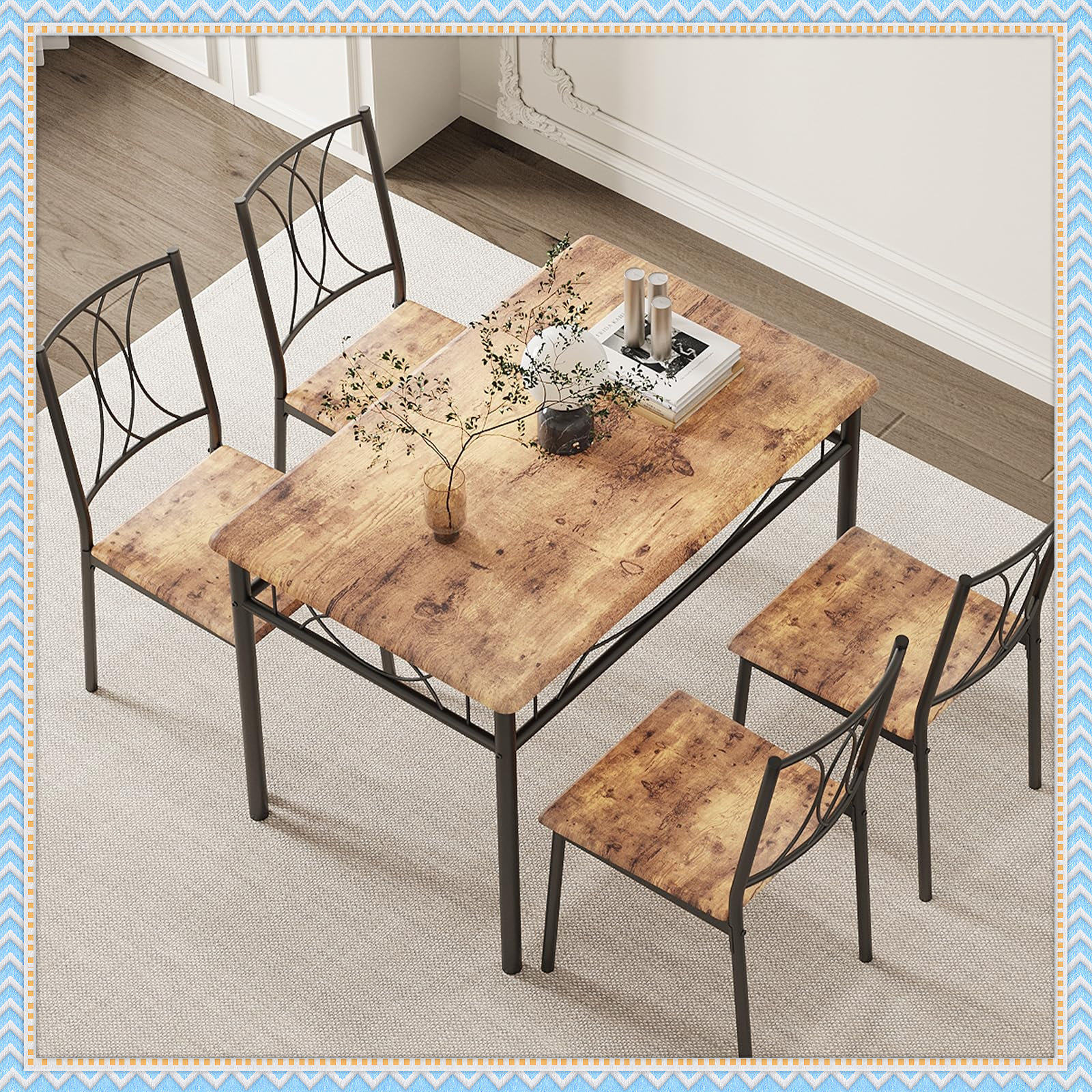 17 Stories 5-Piece Rustic Dining Table Set for 4, Space-Saving Kitchen ...