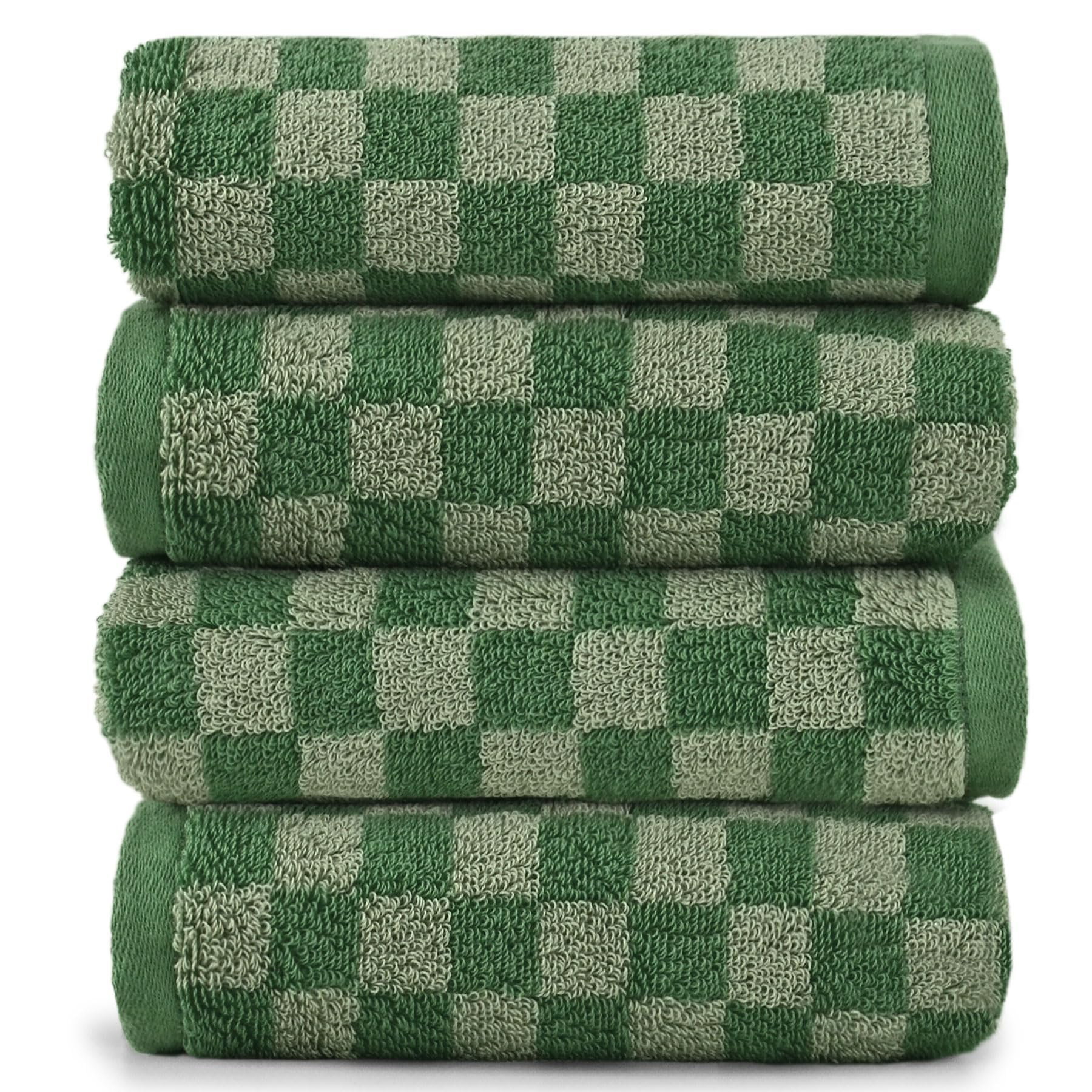 Hokku Designs Soft Hand Towels 4 Pack, Green Checkered Face Towel Set ...
