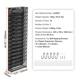 Inbox Zero File Wall Rack Mesh Wall File Holder 1-Piece 16 Pockets for ...