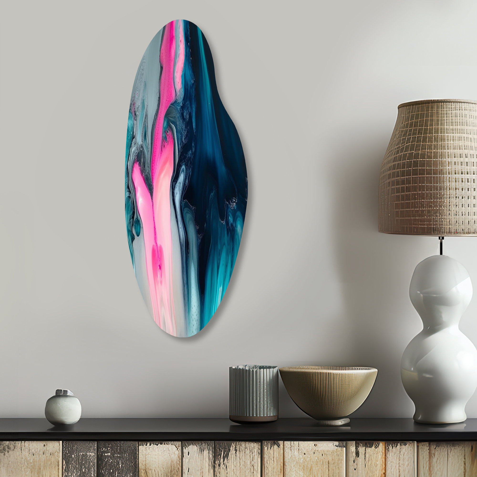 Design Art Blue And Pink Liquid Drip - Abstract Curved Shape Asymmetric ...