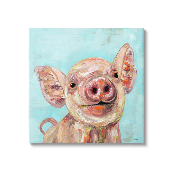 Stupell Industries " Smiling Pig Farm Animal " by Jen Seeley Painting ...