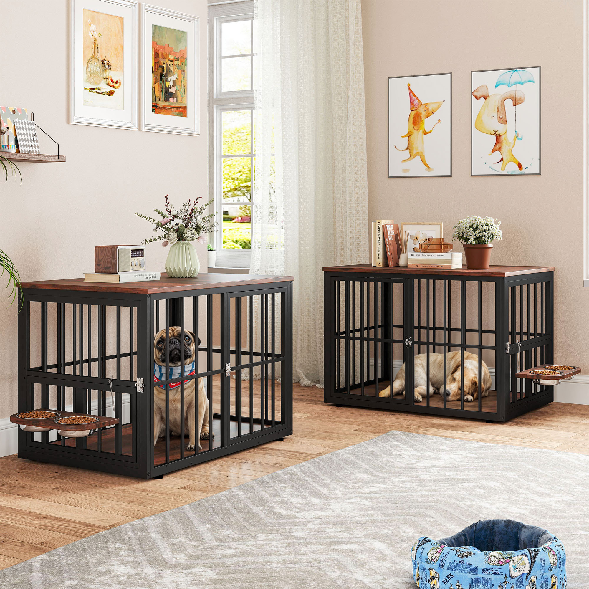 Tucker Murphy Pet™ Large Double Dog Crate Furniture, Corner Dog Crate ...