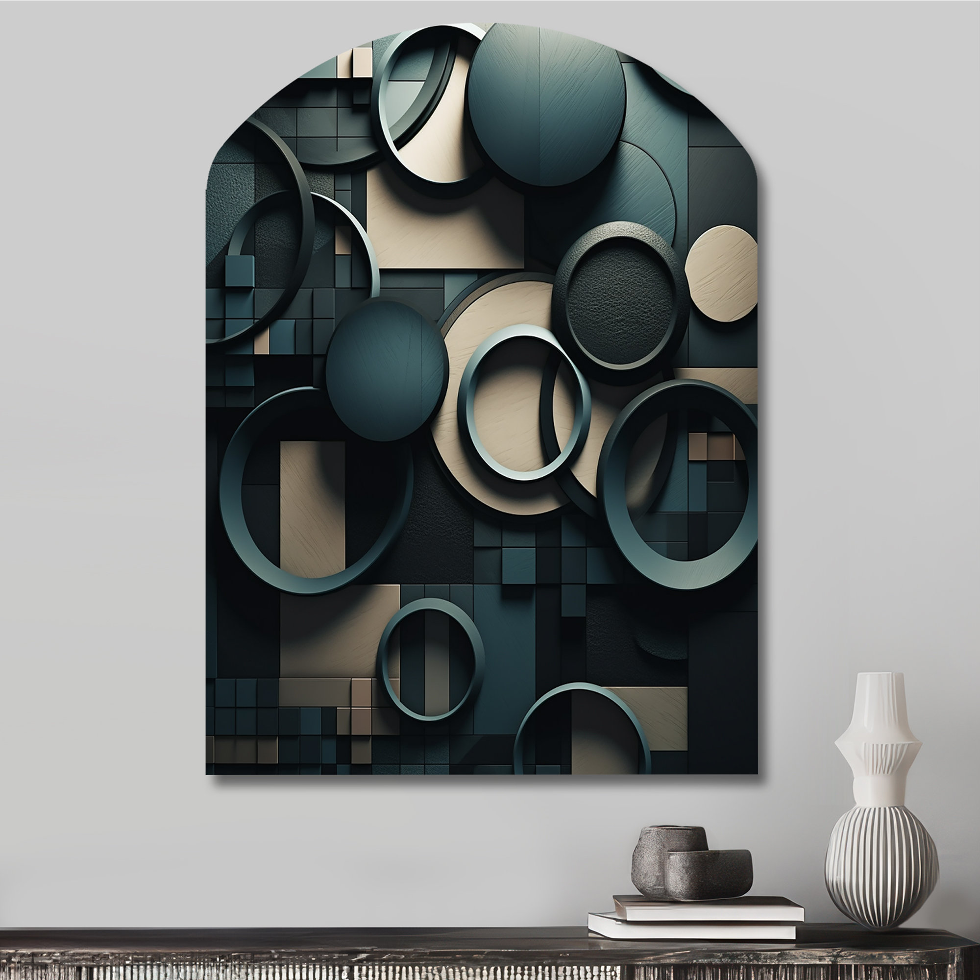 Design Art Teal Fragmented Forms - Cubism Asymmetrical Metal Wall Art ...