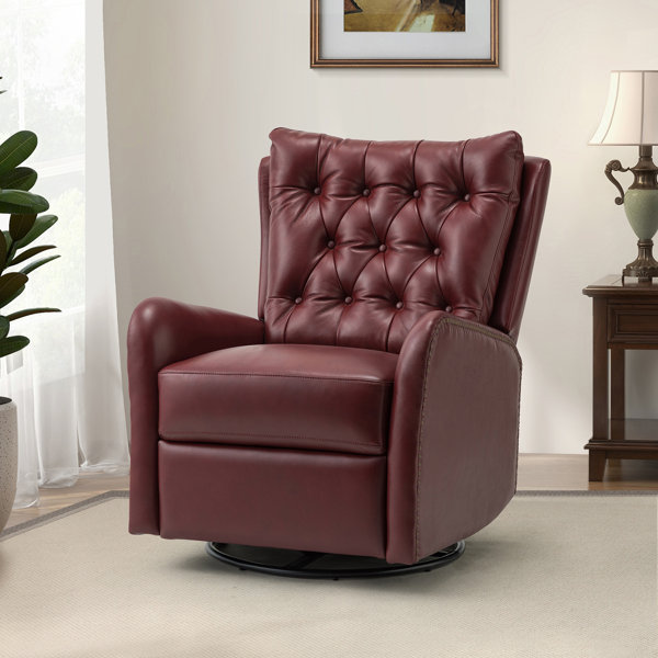 Lark Manor Coffelt Genuine Leather Manual Swivel Rocking Recliner ...
