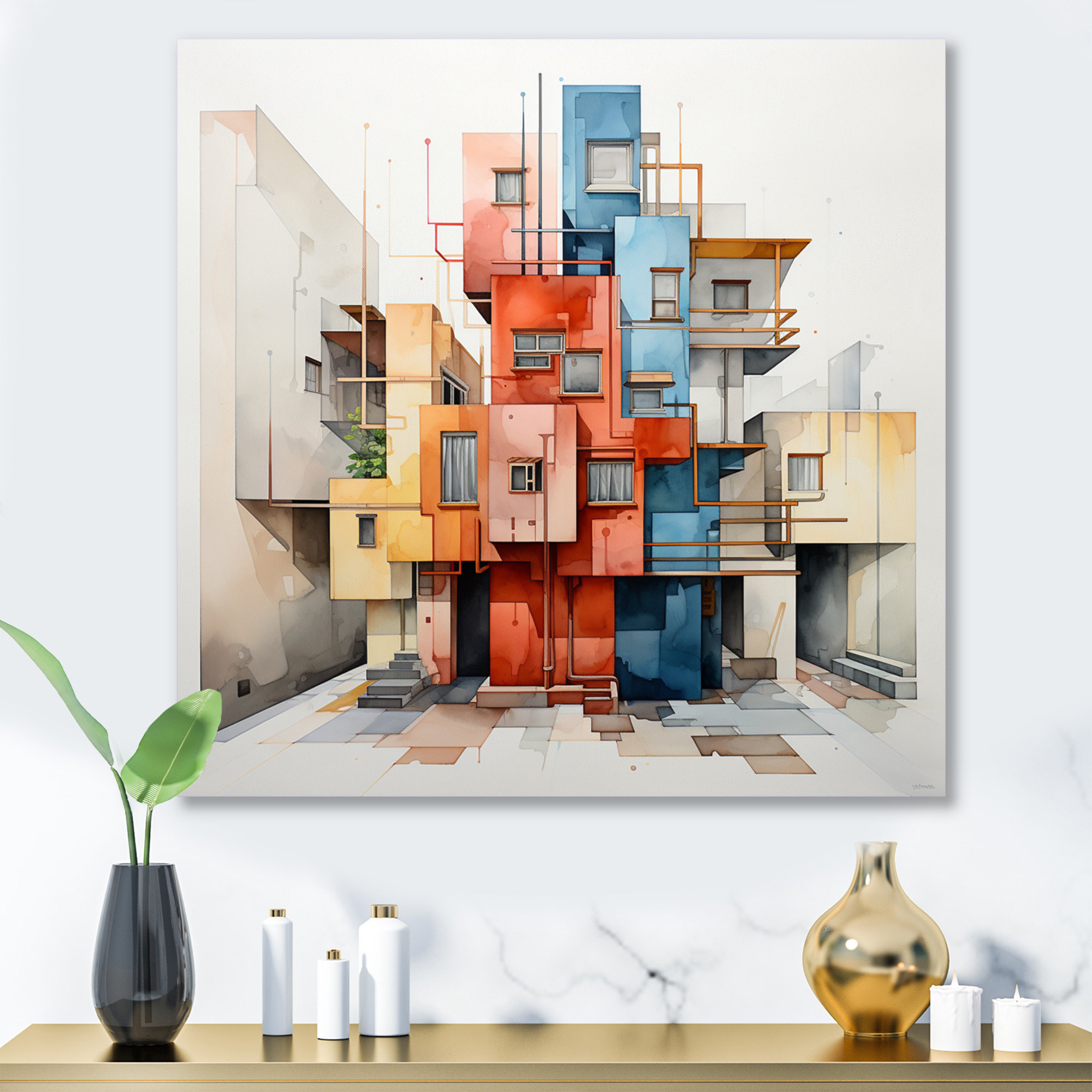 Ebern Designs City Cubic Street Art - Cubism Print on Metal | Wayfair