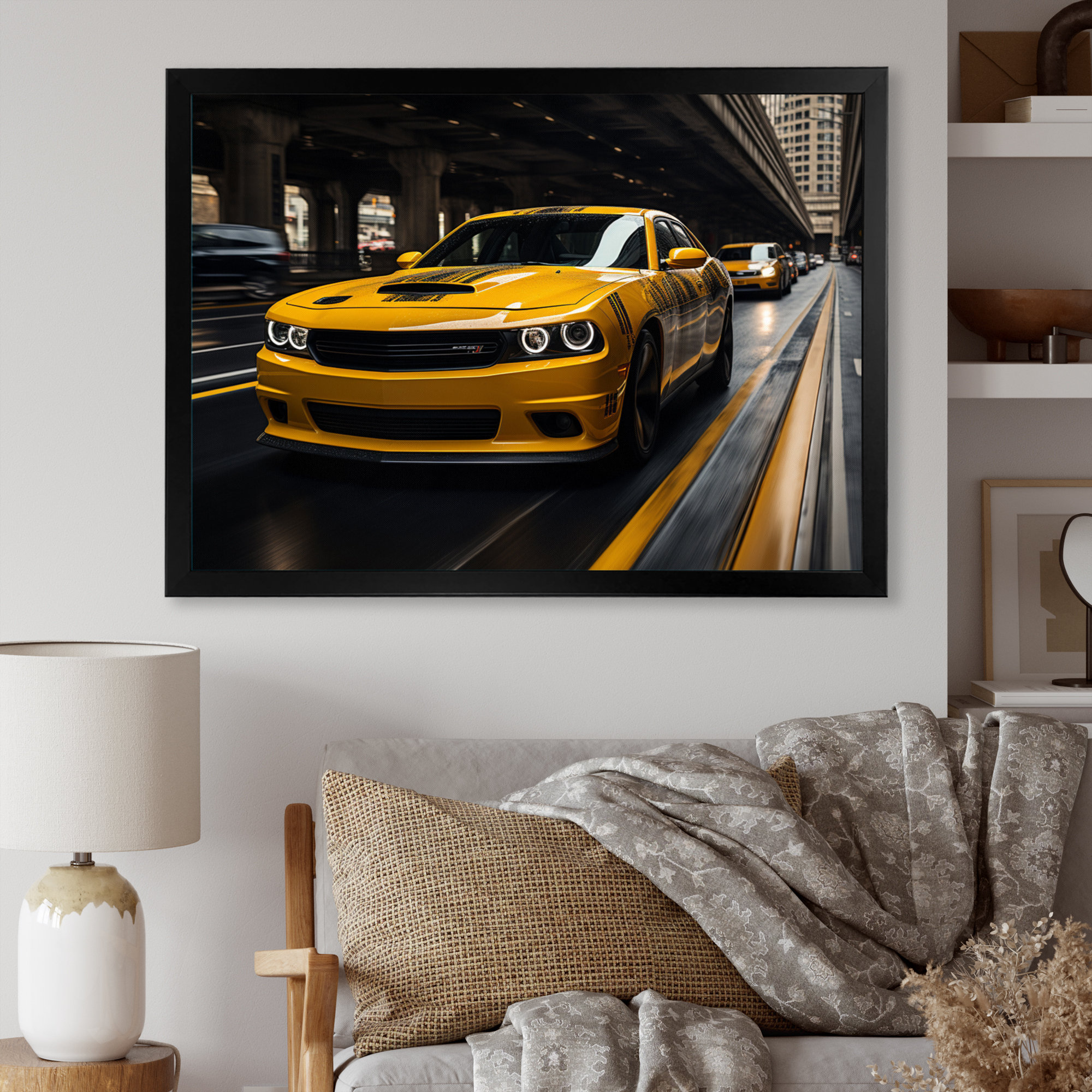 Latitude Run® Yellow Car On Highway Symphony - Road Framed Canvas Print ...