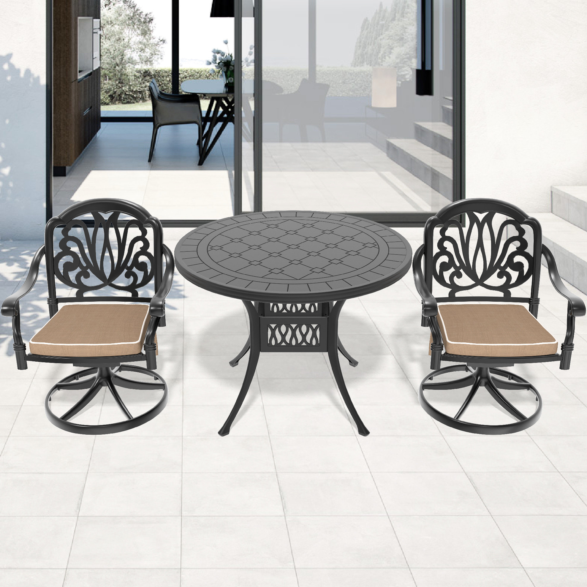 Latitude Run® Black Dining - 39.37" Round Table, Swivel Chairs, All ...