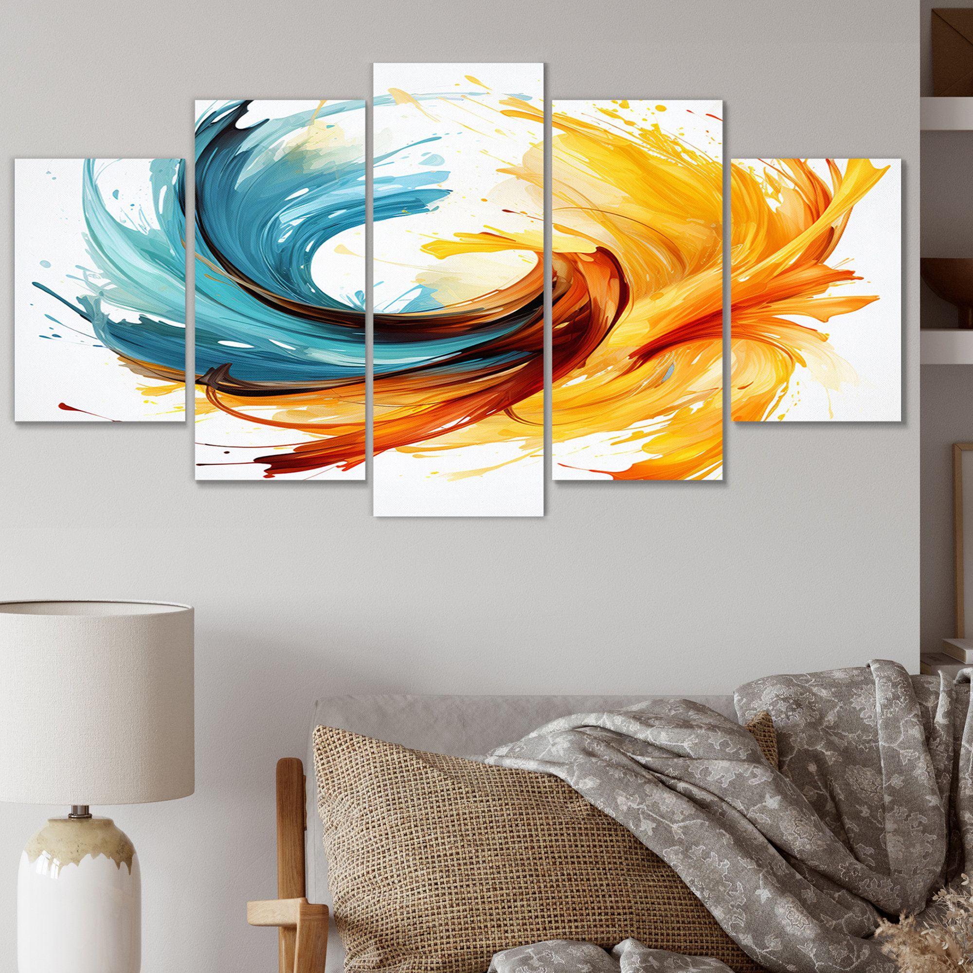 Ivy Bronx Swirling Marriage Of Electric Amber And Blue - Abstract ...