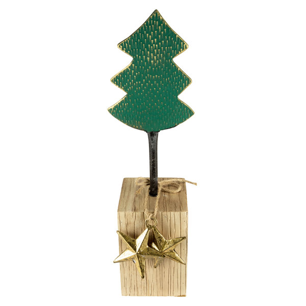 Northlight Seasonal 16.75" Green Metal Tree in Chunky Wood Base ...