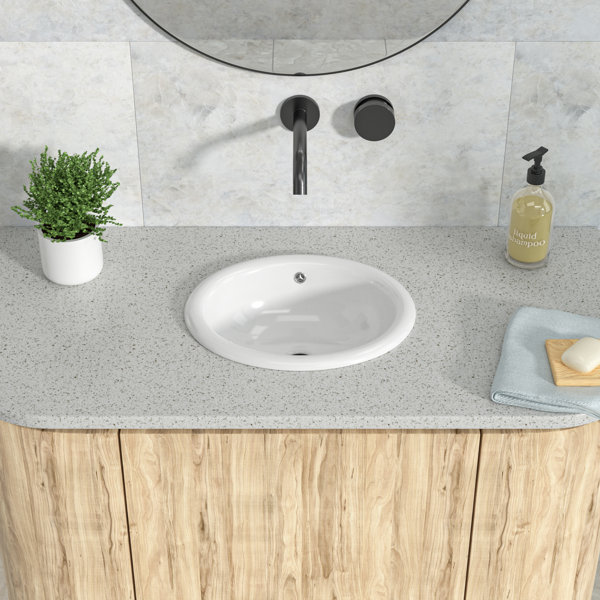Kichae 17" x 16" Semi-Recessed Bathroom Sink - White Ceramic Above ...