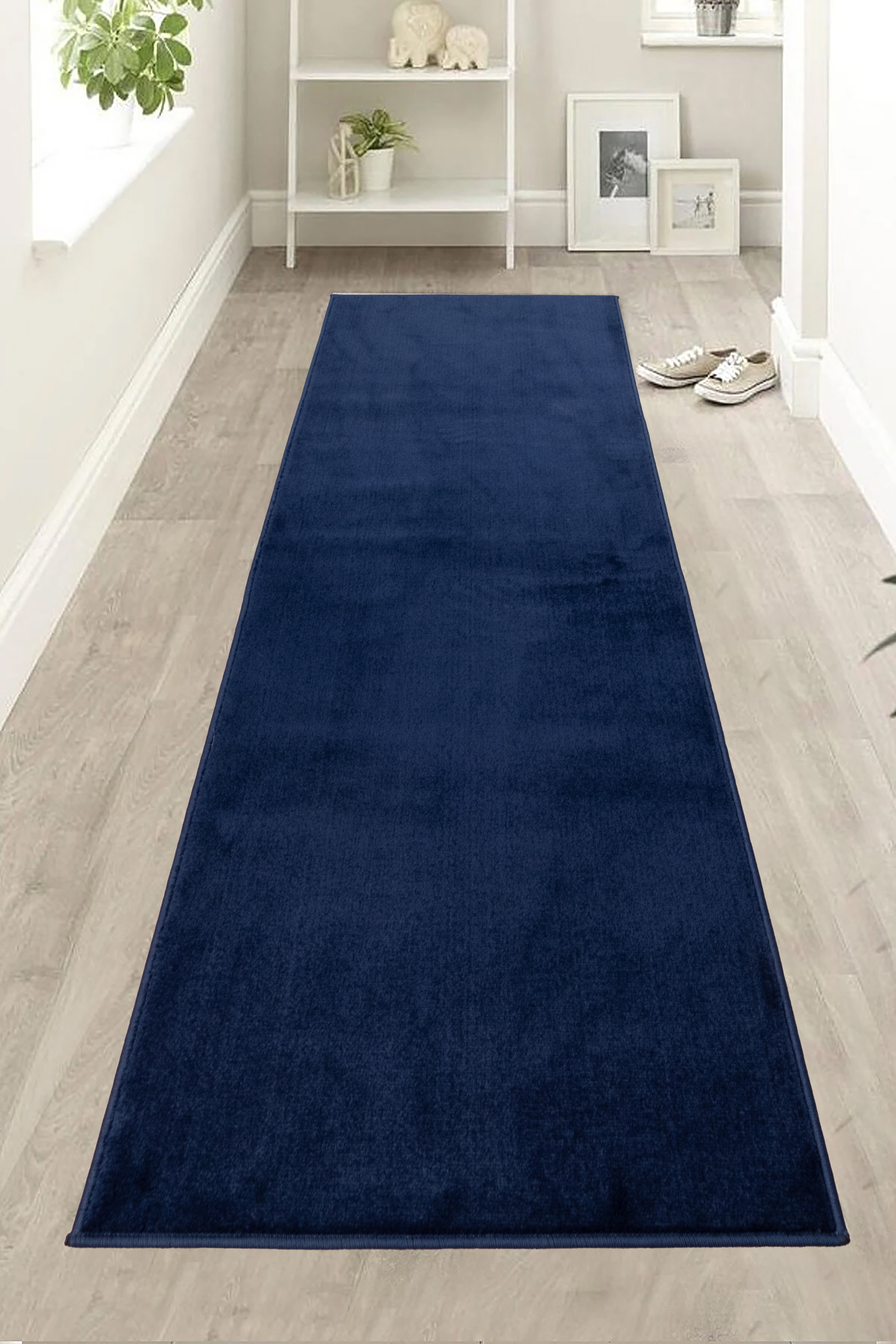 Ebern Designs Custom Size Runner Rug Solid Color Navy Blue Medium Pile ...