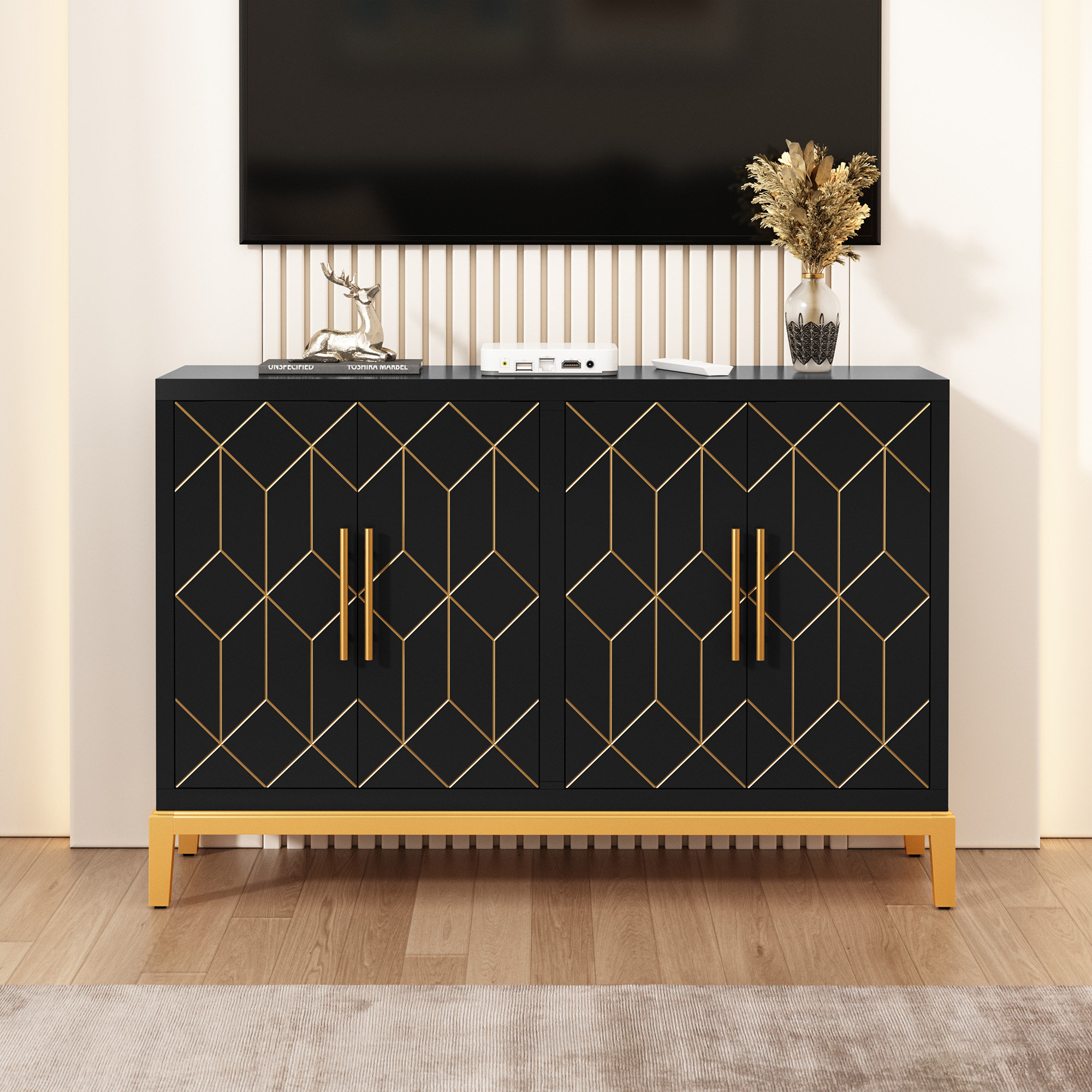 Mercer41 Dieks 48" Sideboard Storage Cabinet with Gold Trim & Reviews ...