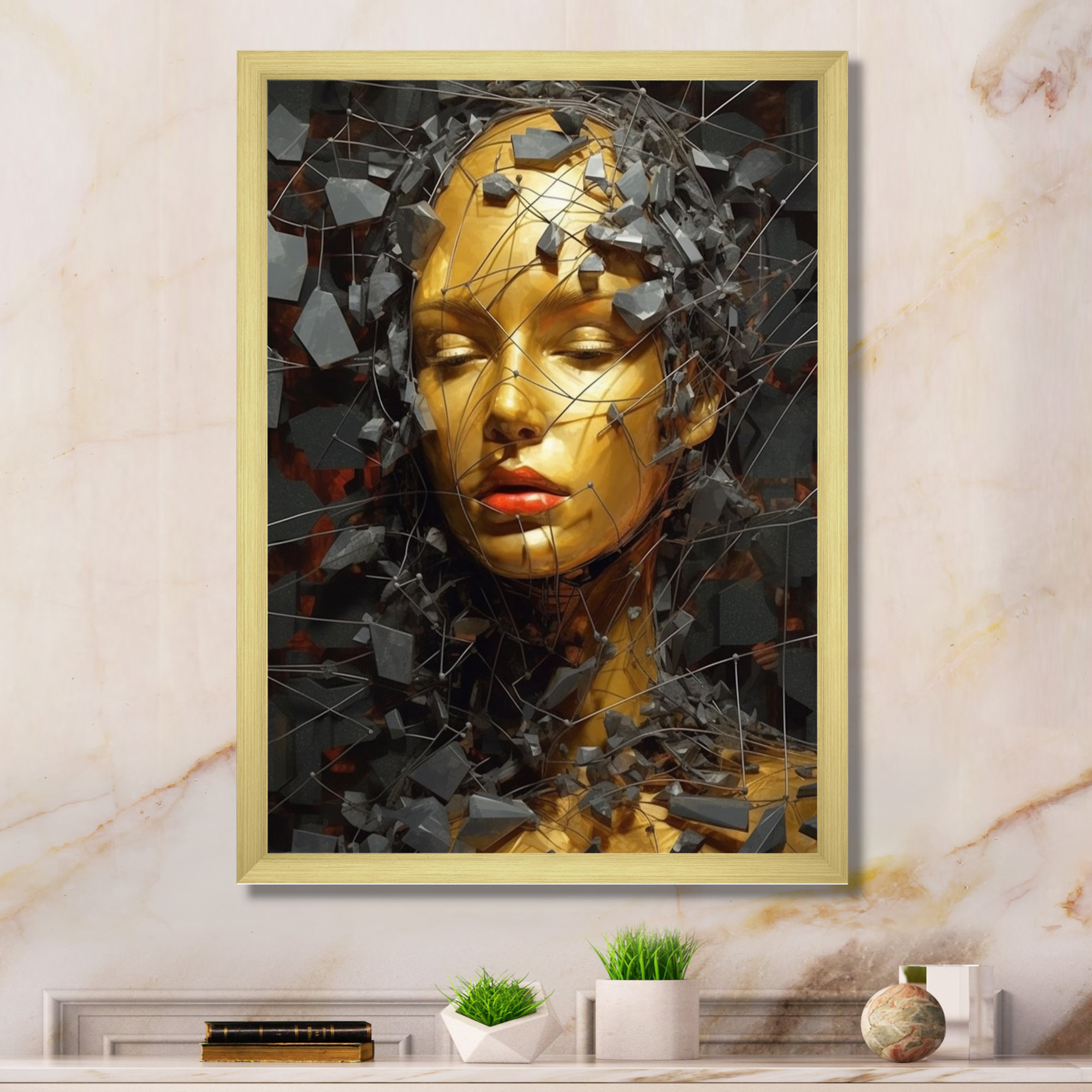 Everly Quinn Gold Adn Grey Abstract Woman Art - Fashion Wall Art Living ...