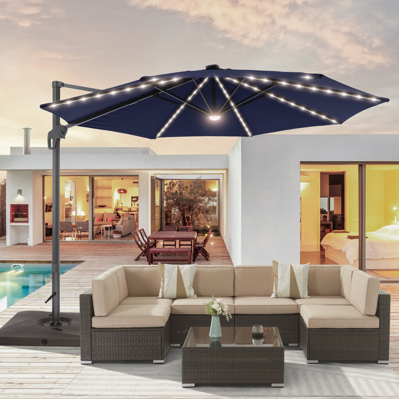 Arlmont & Co. Quiteri 132" Lighted Cantilever Sunbrella Umbrella | Wayfair