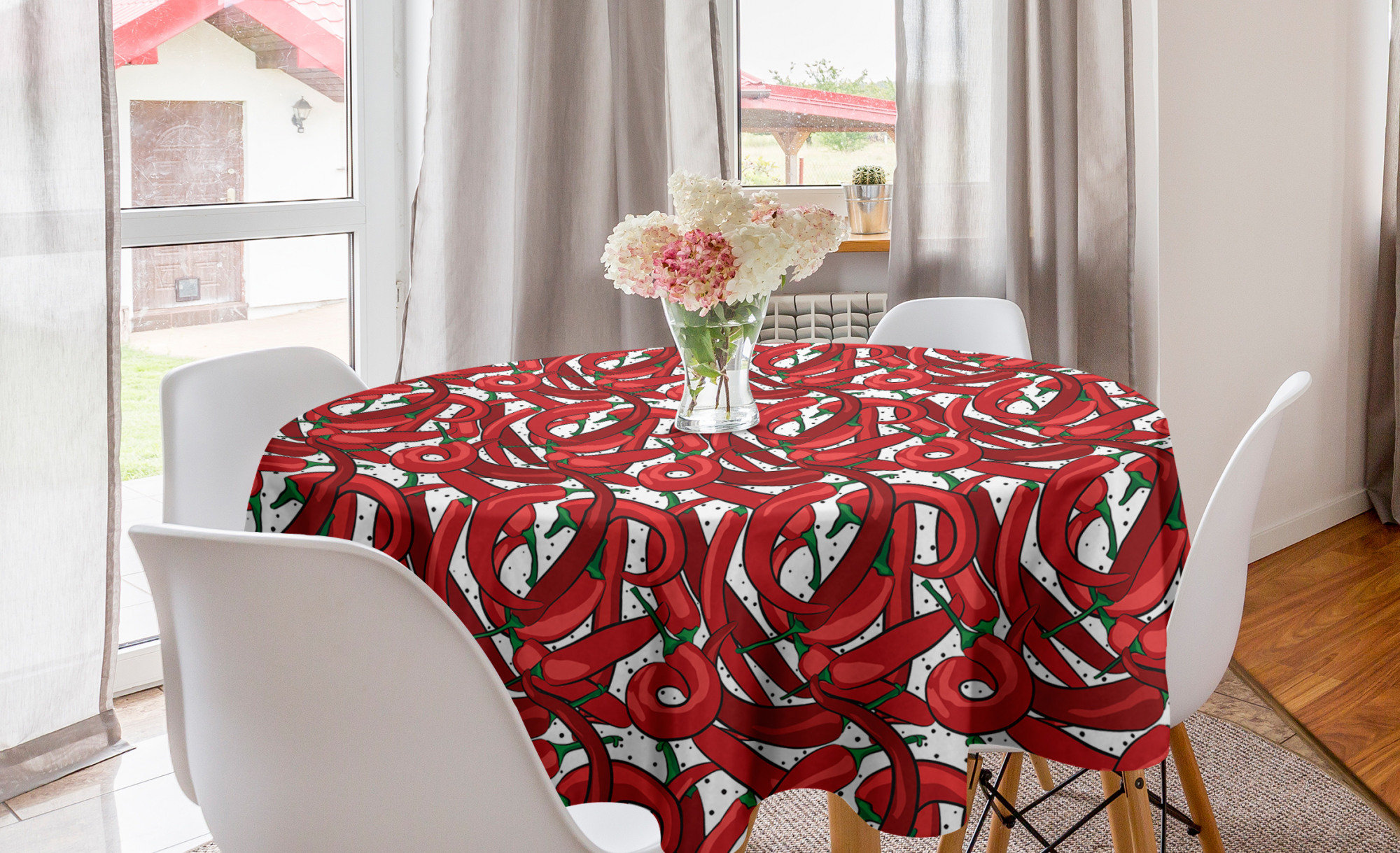 East Urban Home Ambesonne Peppers Round Tablecloth, Pattern Of Chili ...