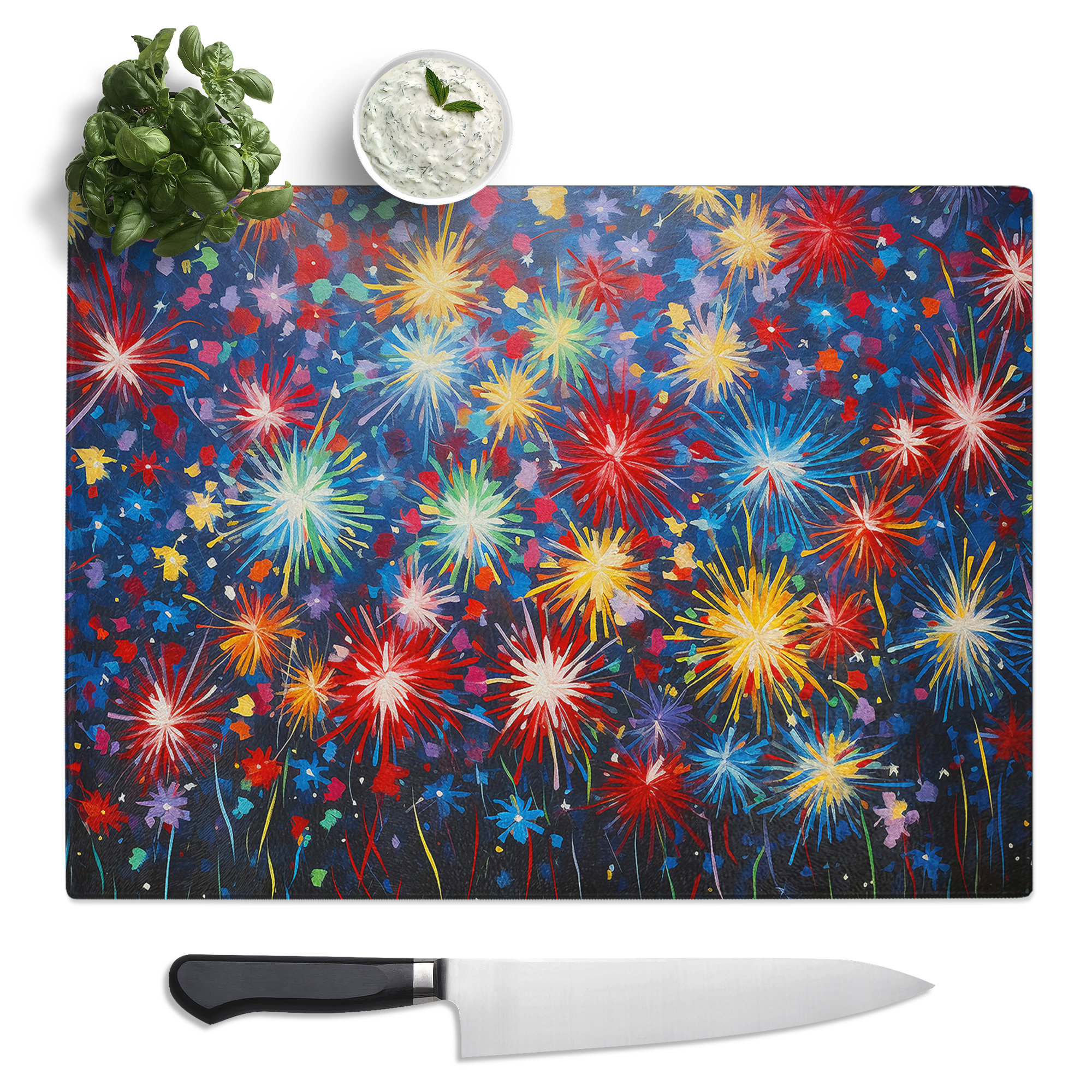 17 Stories Fireworks Abstract Glass Chopping Board | Wayfair.co.uk