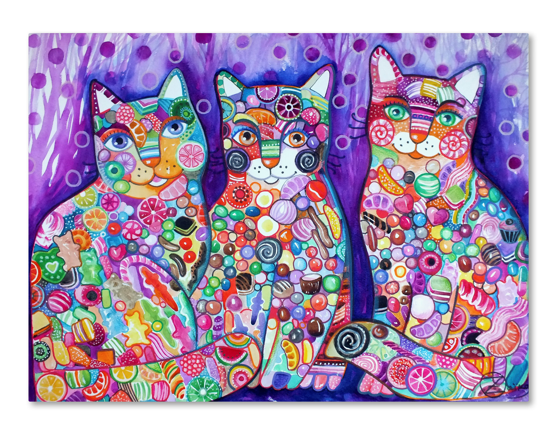 Ebern Designs 'Candy Cats' Graphic Art Print on Wrapped Canvas ...