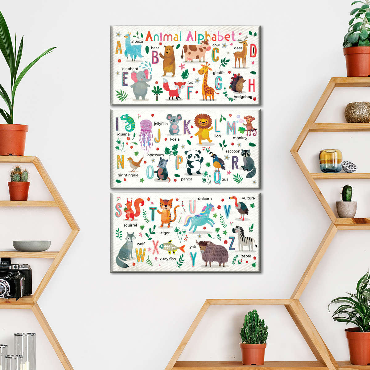 Zoomie Kids Alphabet Animals Chart On Canvas 3 Pieces by SweetTeachings ...